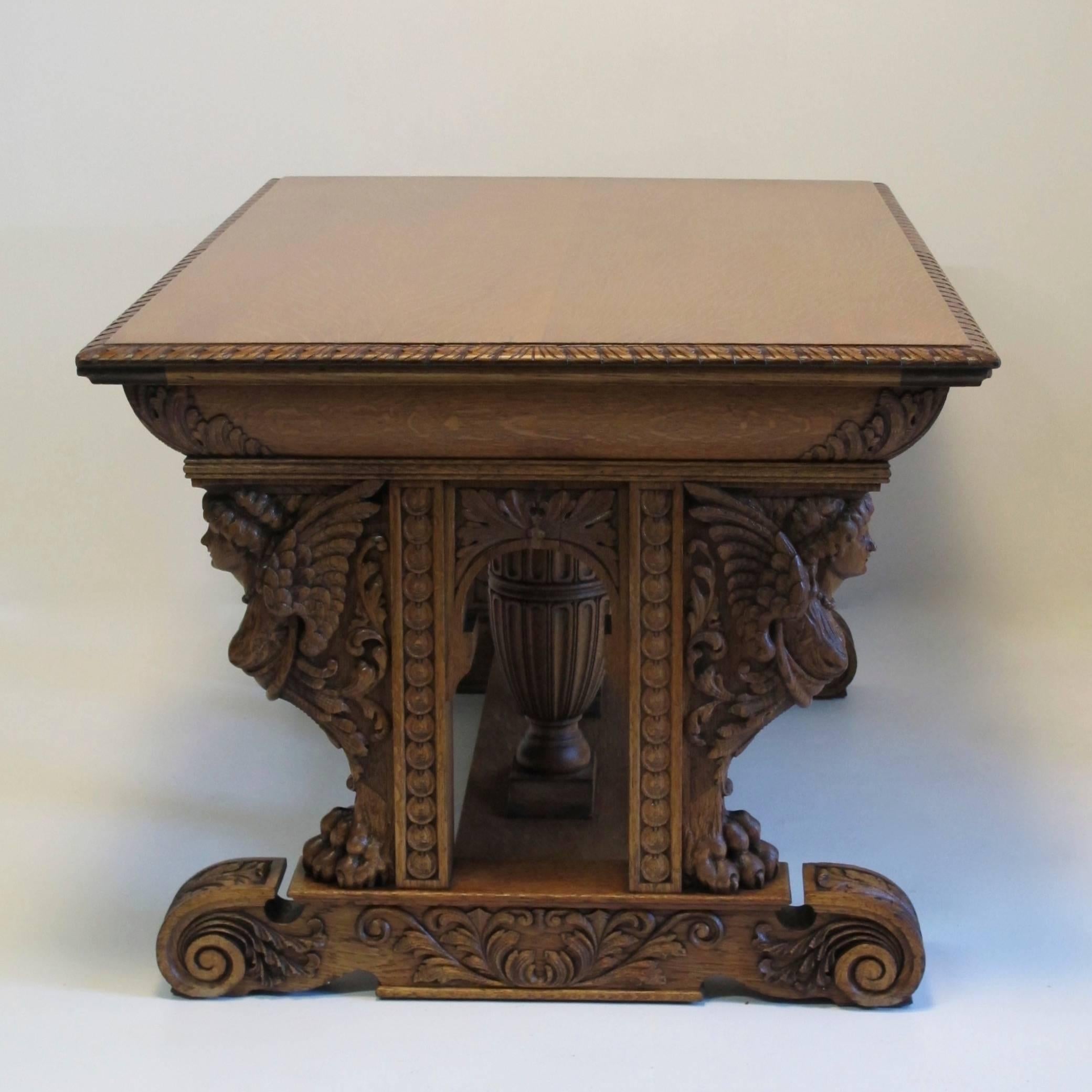 Carved Oak Library Table Desk at 1stDibs