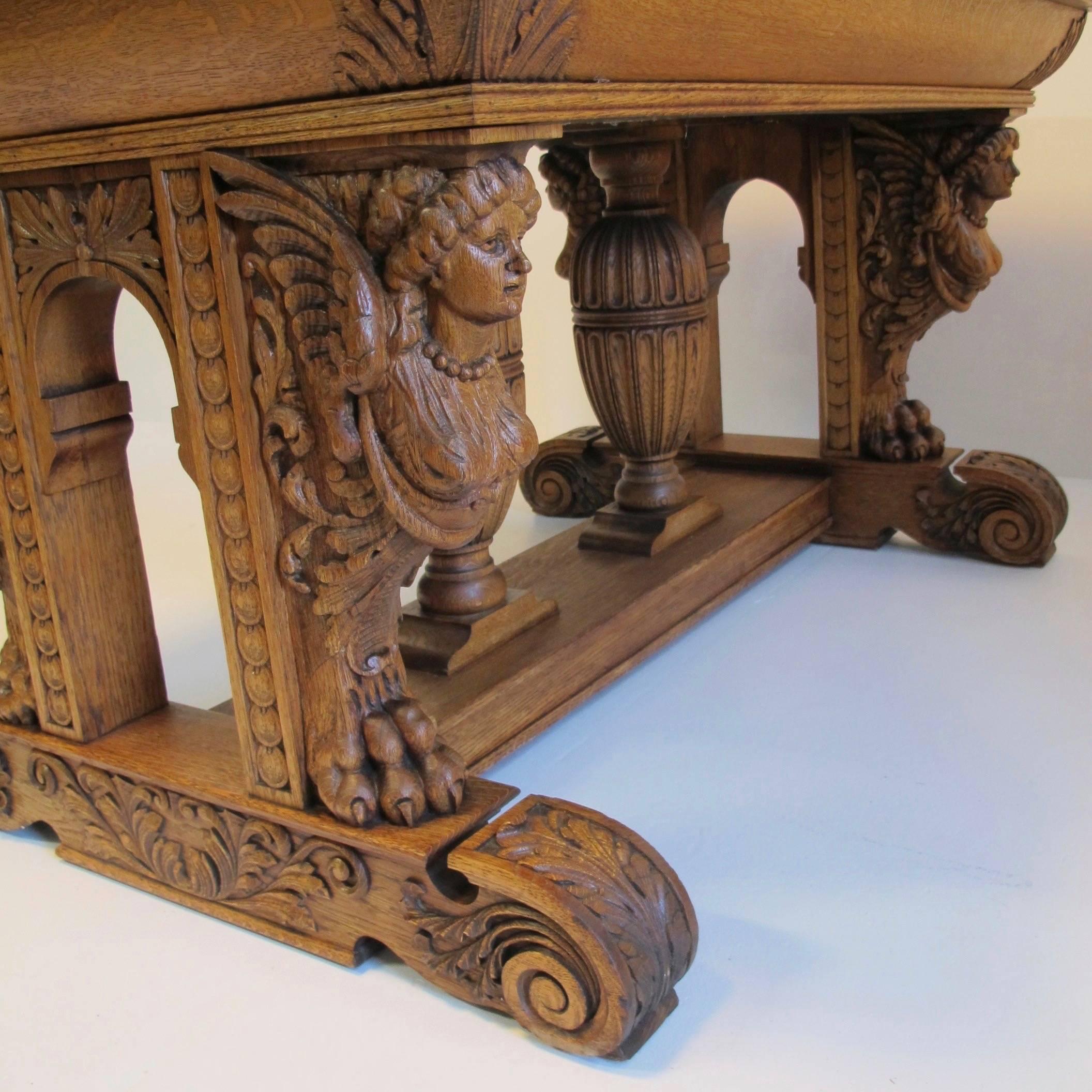 Carved Oak Library Table Desk at 1stDibs