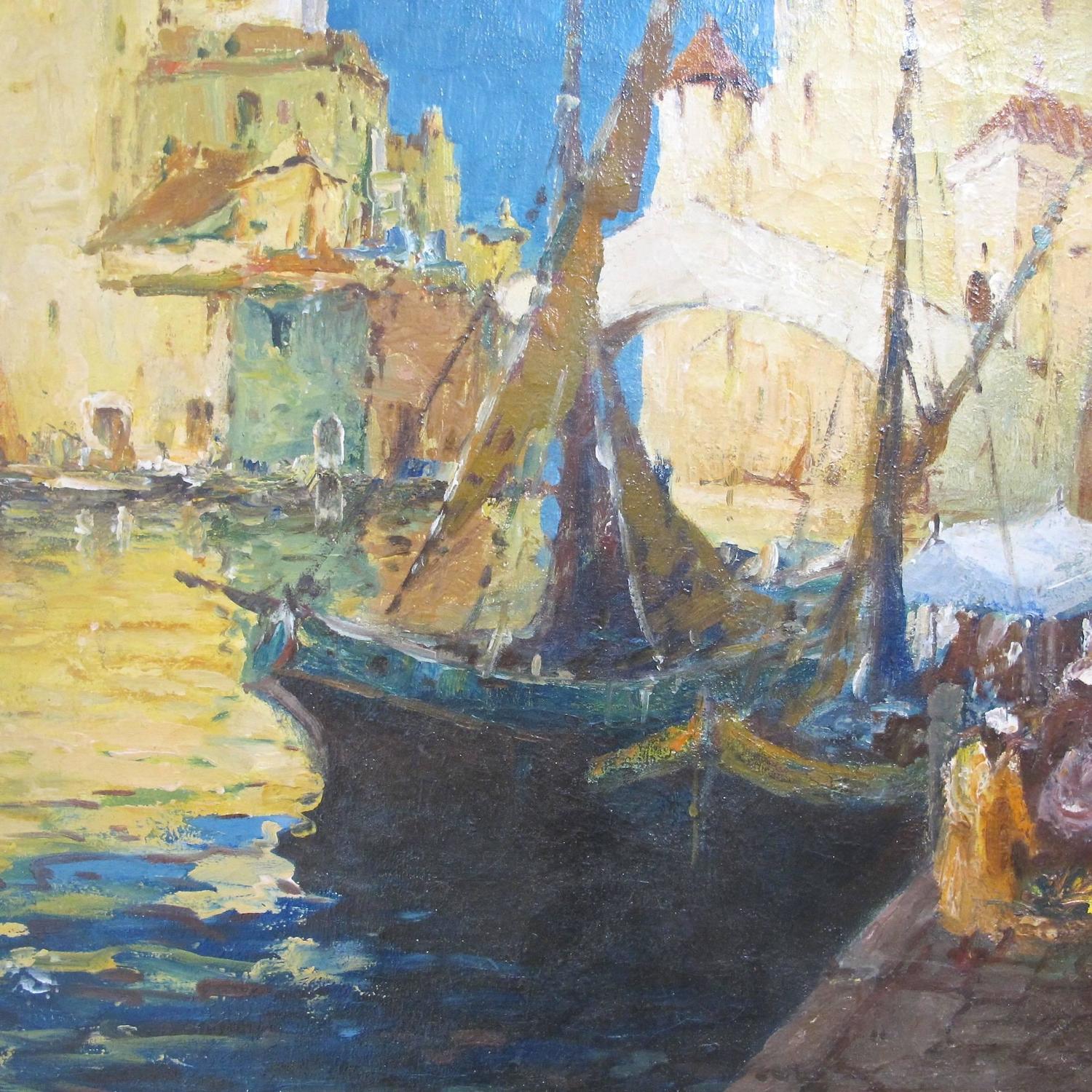 Harbor Scene Painting by G. Thompson Pritchard at 1stdibs