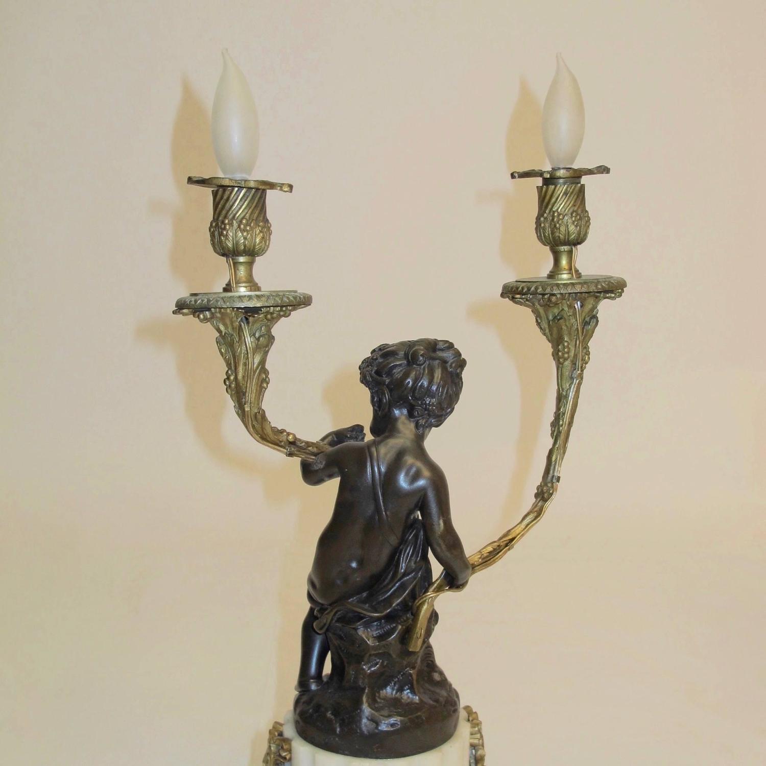 French Neoclassical Bronze Putti Lamps Signed Clodion For Sale at 1stdibs