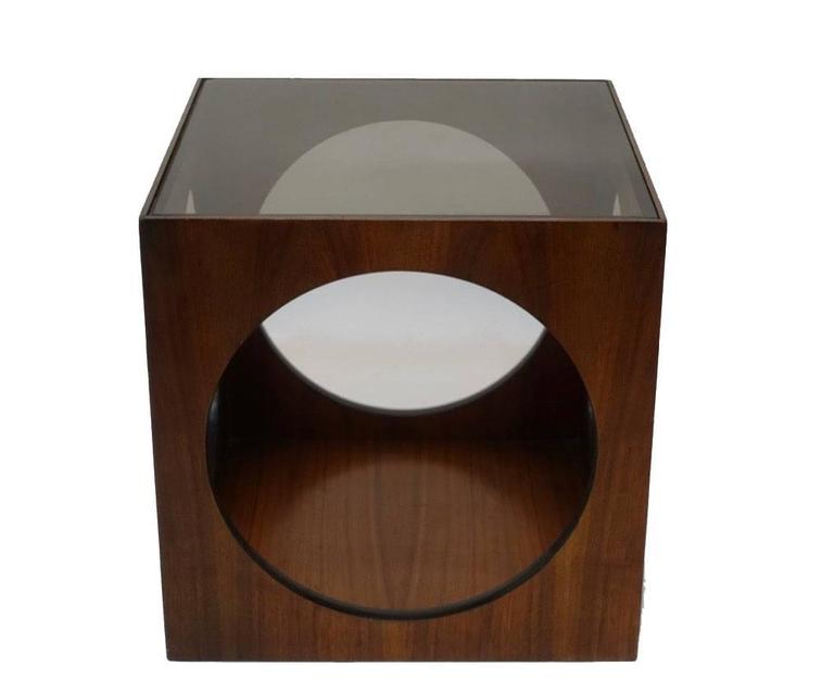 Mid-Century Walnut Geometric Cube Side Table at 1stDibs