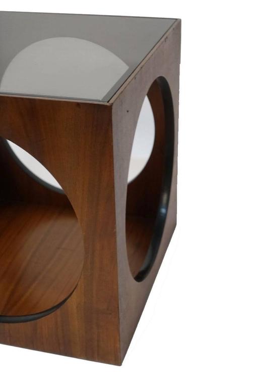 Mid-Century Walnut Geometric Cube Side Table at 1stDibs