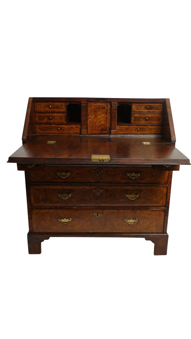 George I Walnut and Burl Walnut Slant Front Desk, England, 1700 at 1stDibs