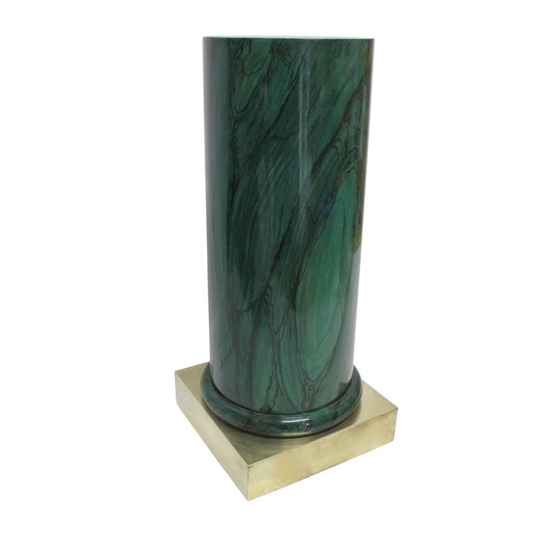 Faux Painted Malachite Pedestal Column with Brass Base at 1stDibs