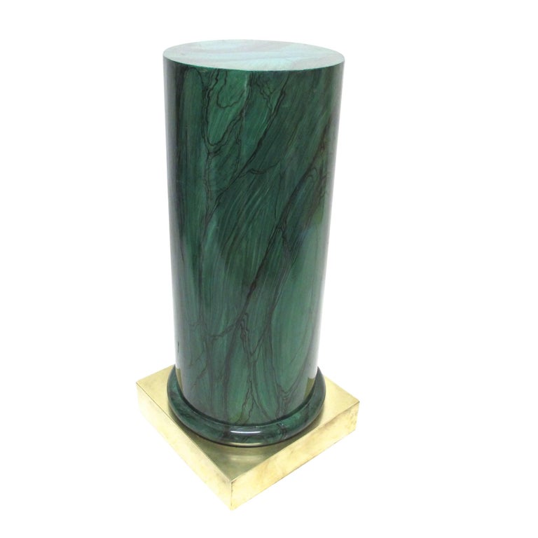 Faux Painted Malachite Pedestal Column with Brass Base at 1stDibs