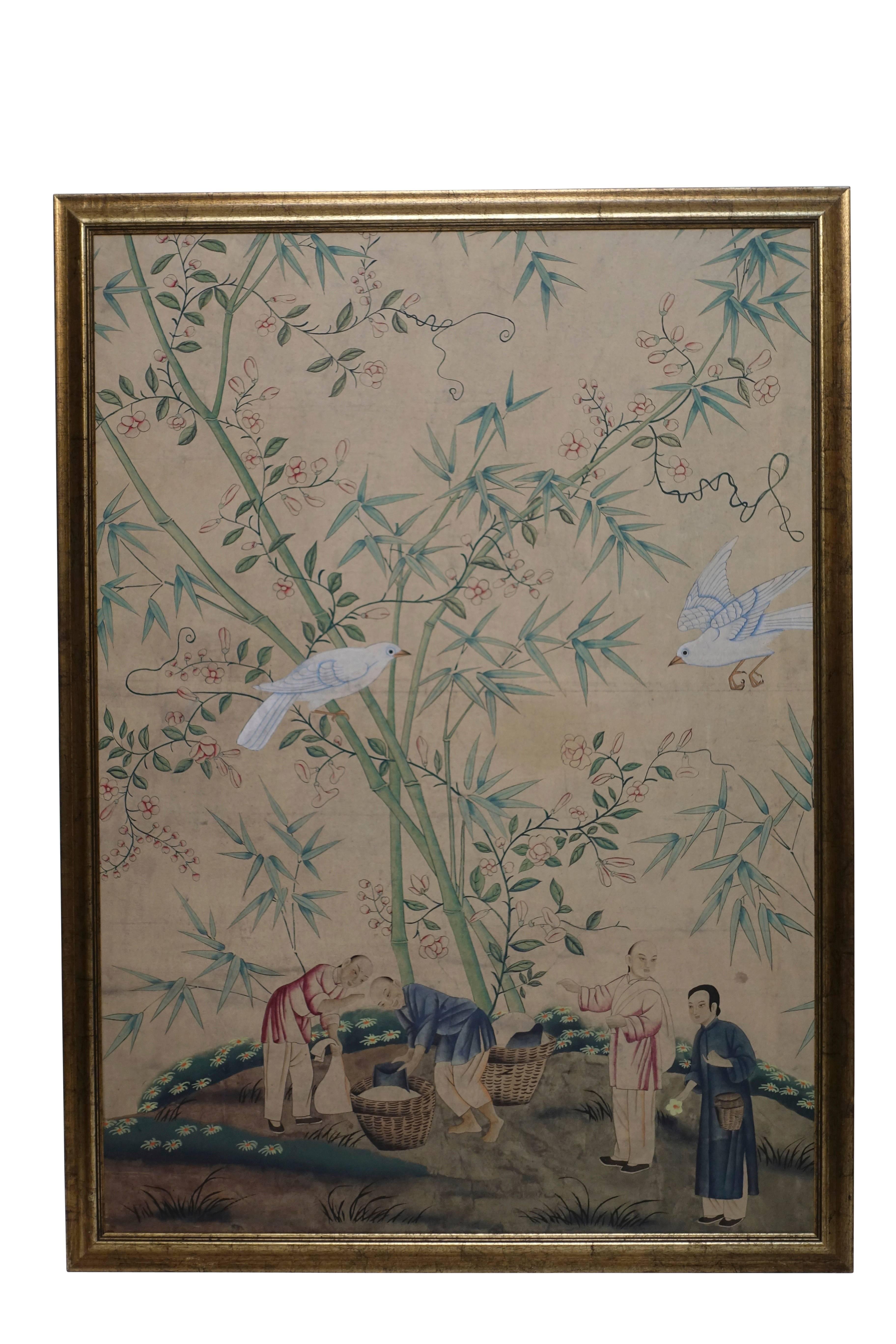 Pair of Hand Painted Chinese Wall Paper Panels at 1stDibs