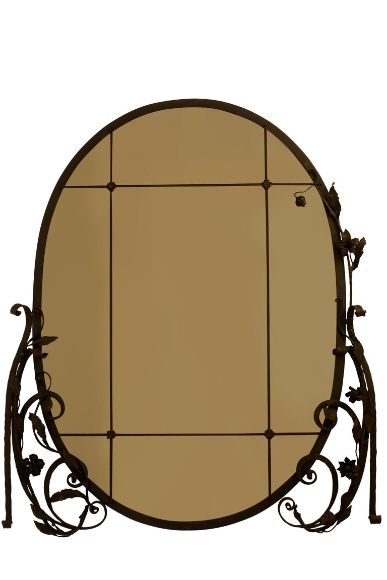 Early 20th century French Hand Wrought Iron mantel Glass Mirror at 1stDibs