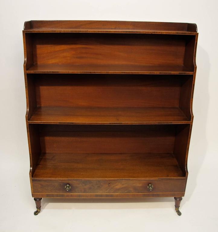Mahogany Waterfall Bookcase with Single Drawer, English at 1stDibs
