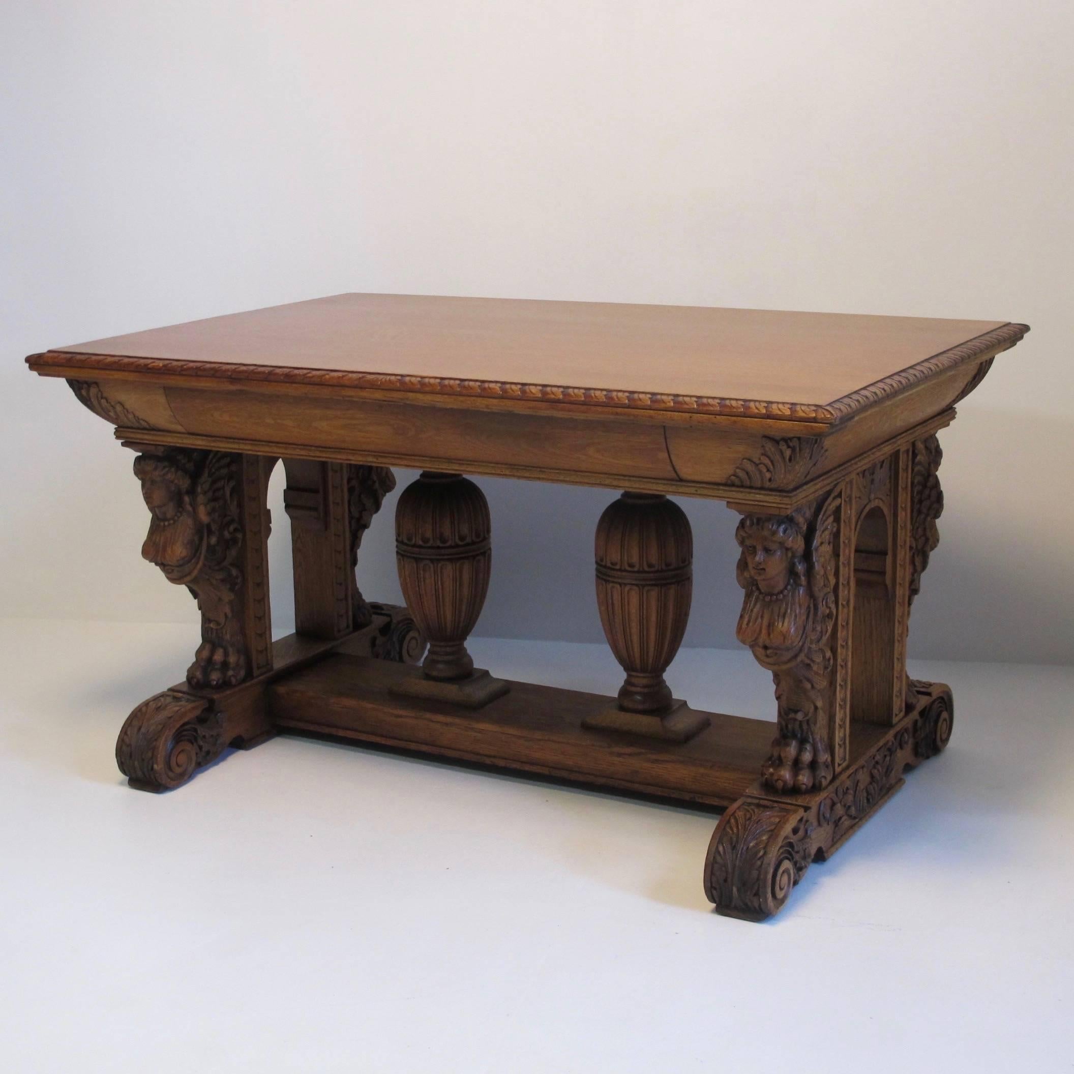 Carved Oak Library Table Desk at 1stDibs