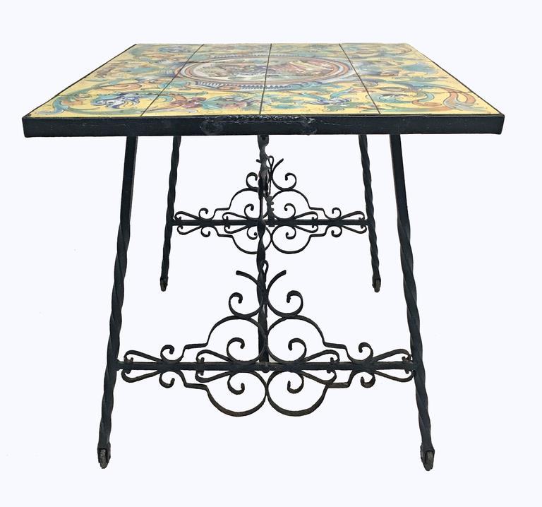 Hand-Wrought Iron Table with Spanish Ceramic Tile Top at 1stDibs ...