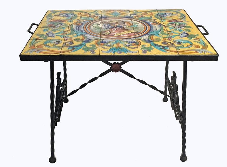 Hand-Wrought Iron Table with Spanish Ceramic Tile Top at 1stDibs ...
