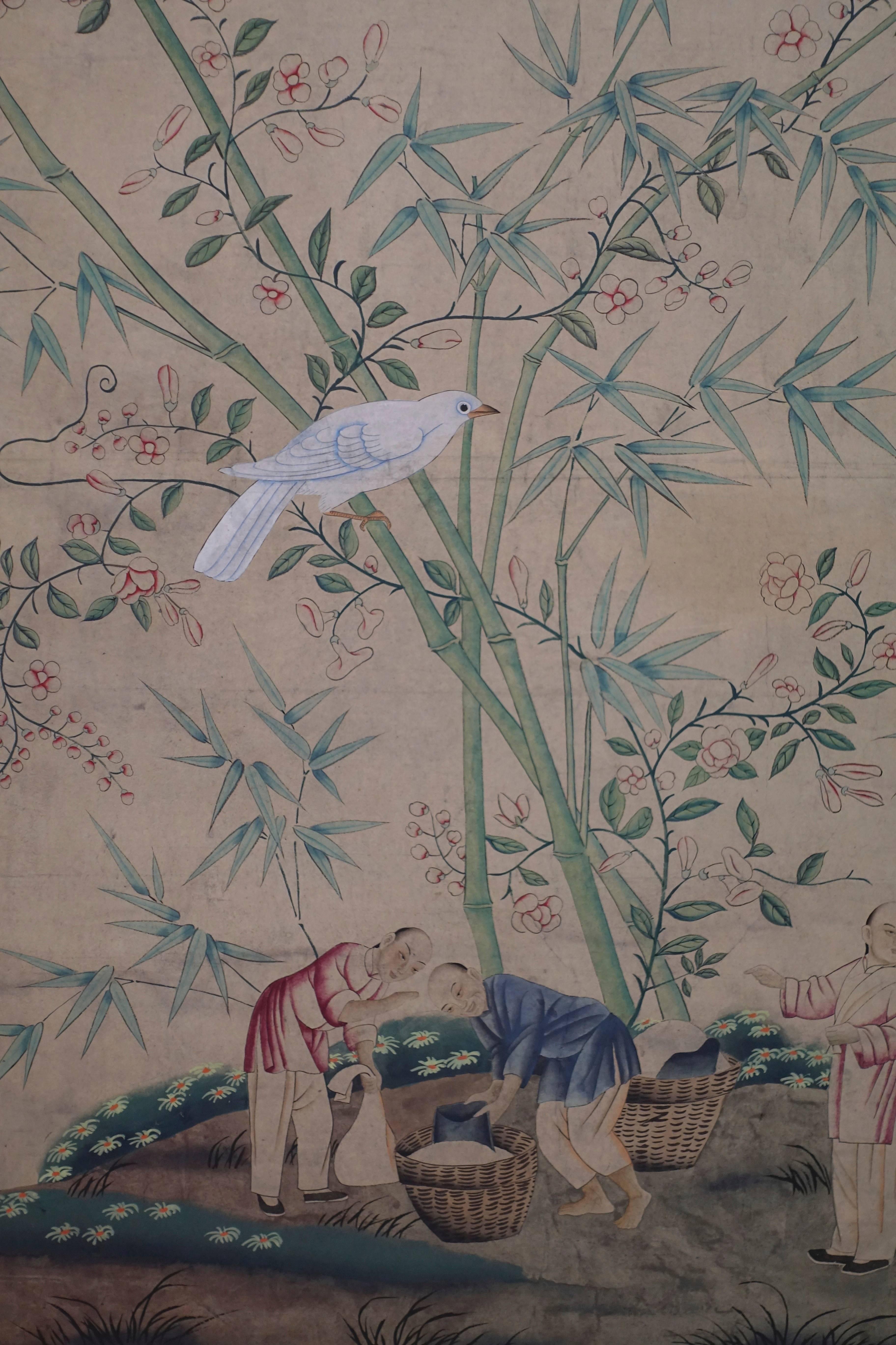 Pair of Hand Painted Chinese Wall Paper Panels at 1stDibs