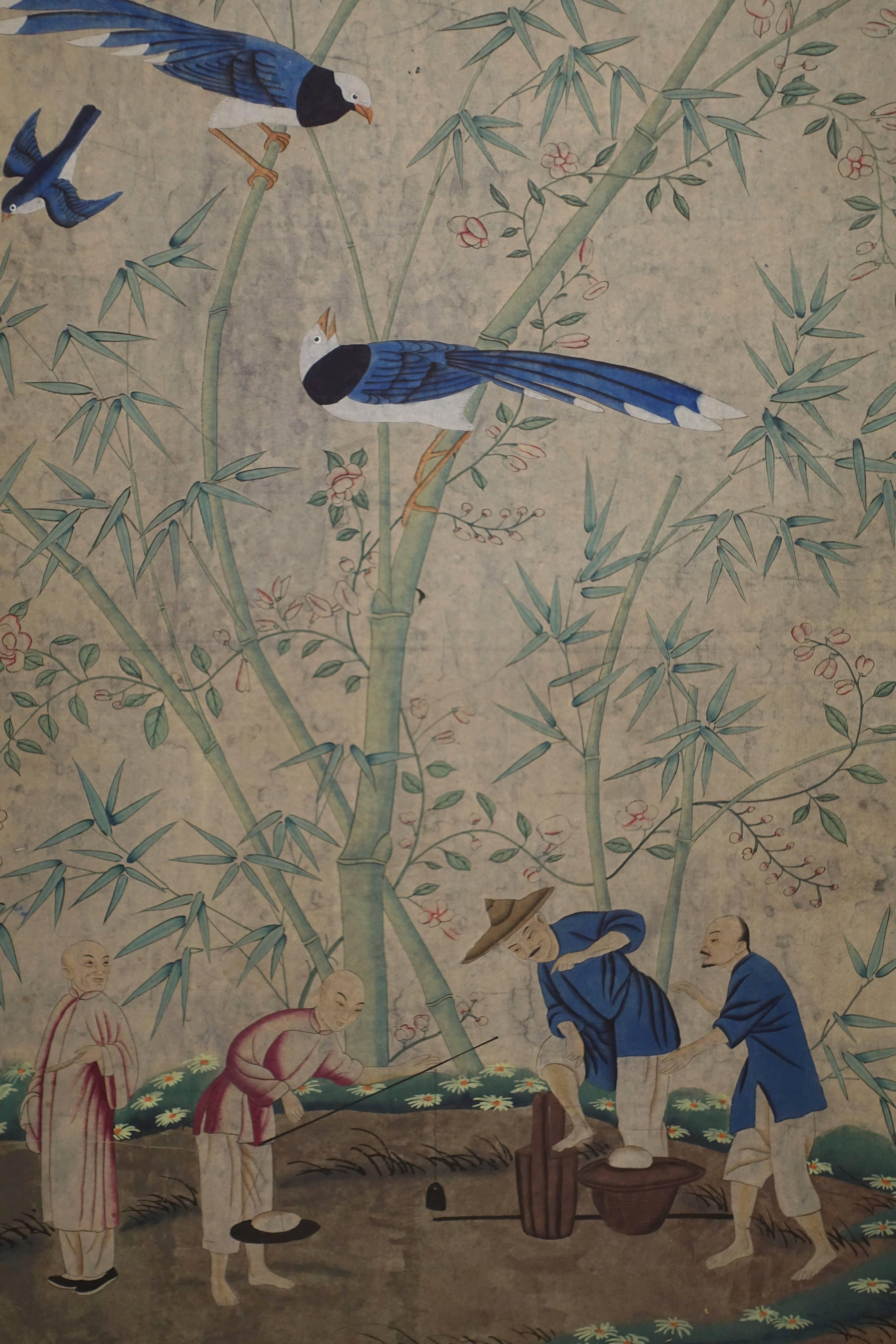 Pair of Hand Painted Chinese Wall Paper Panels at 1stDibs
