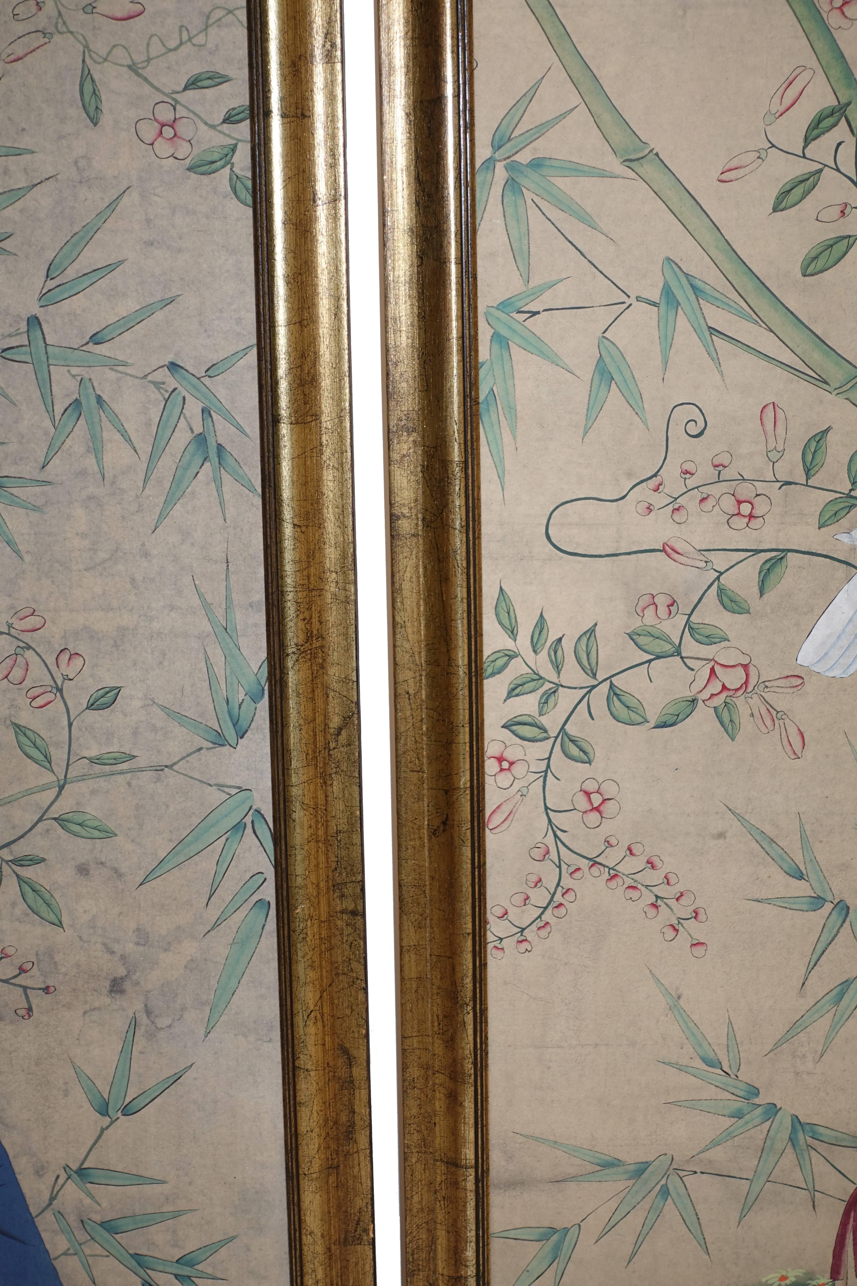 Pair of Hand Painted Chinese Wall Paper Panels at 1stDibs