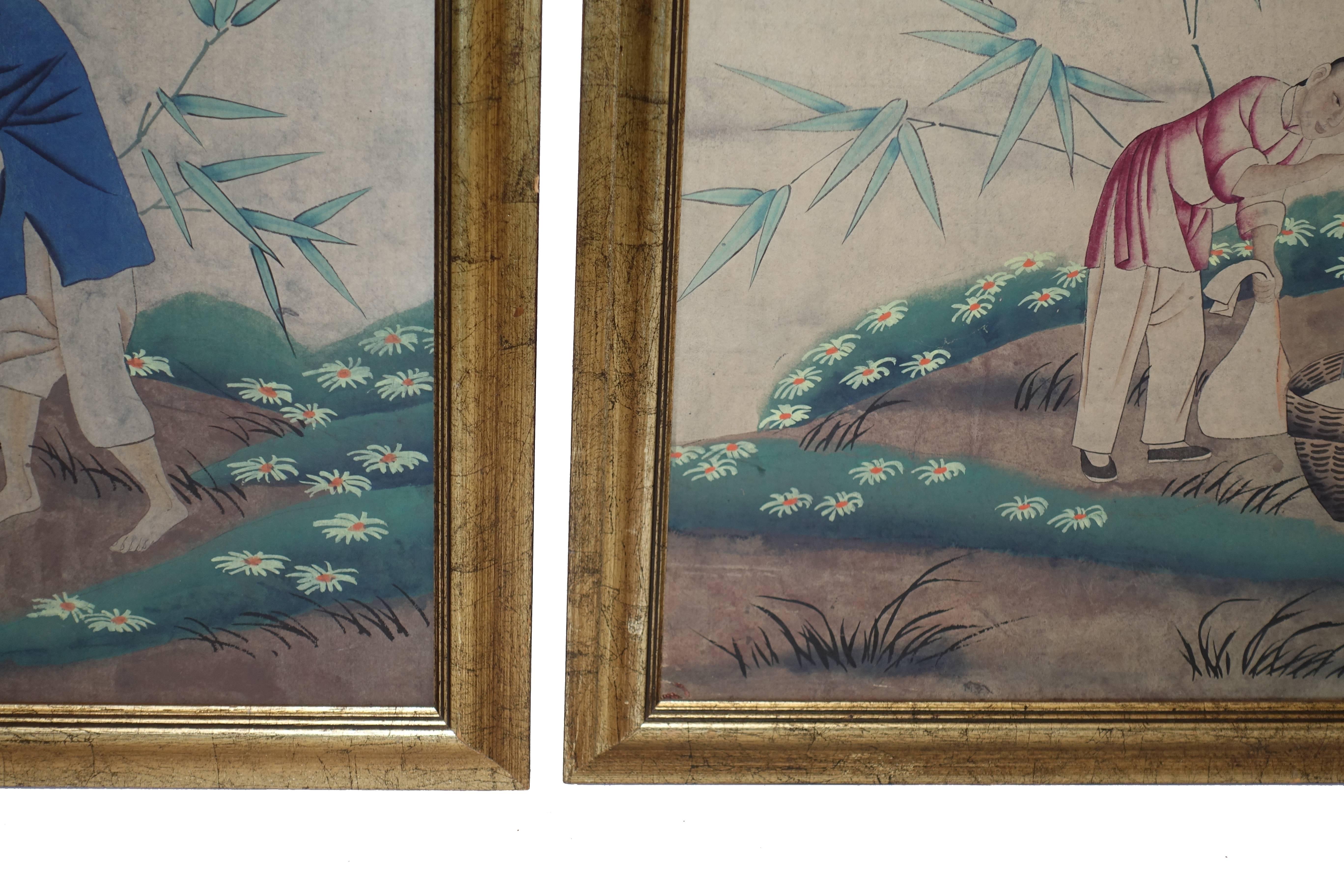 Pair of Hand Painted Chinese Wall Paper Panels at 1stDibs