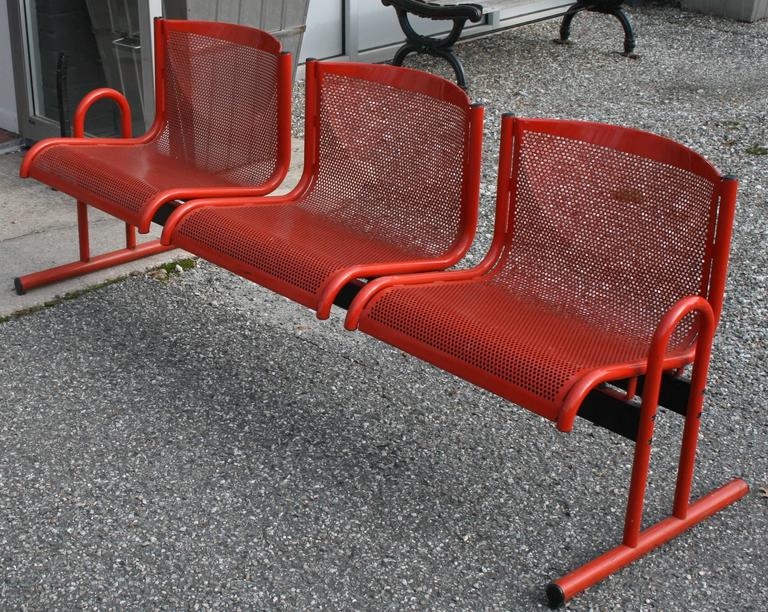 Jean Prouve Style Tubular and Pierced Metal Bench at 1stDibs