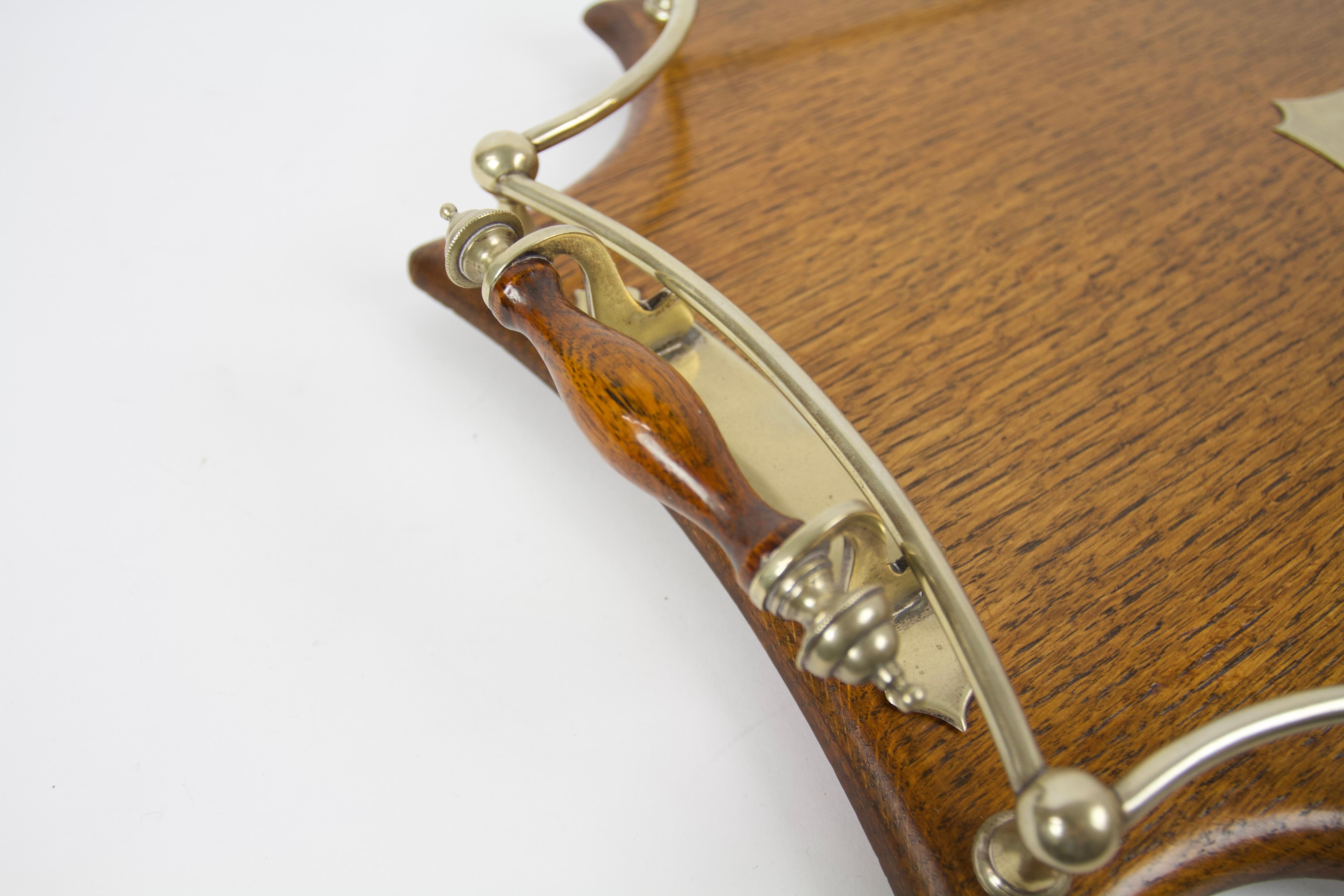 Fine Antique Oak and silver plated Gallery Serving Tray For Sale at 1stDibs
