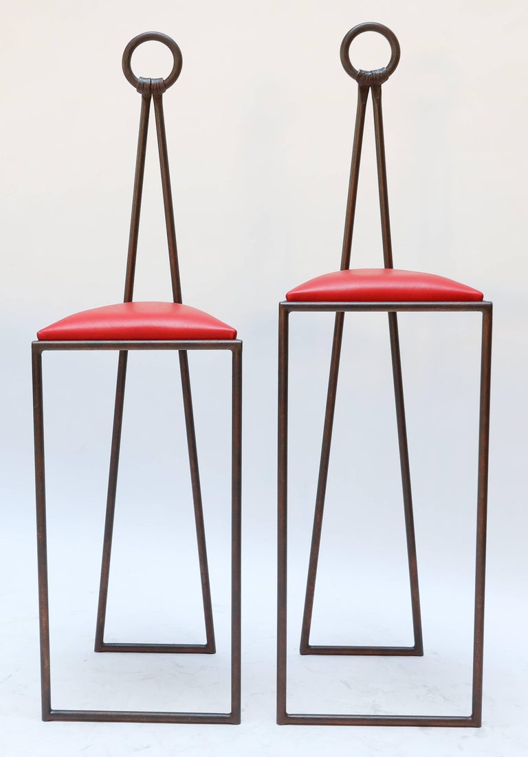 Custom Iron Bar Stools with Red Leather Seats by Adesso Imports For ...