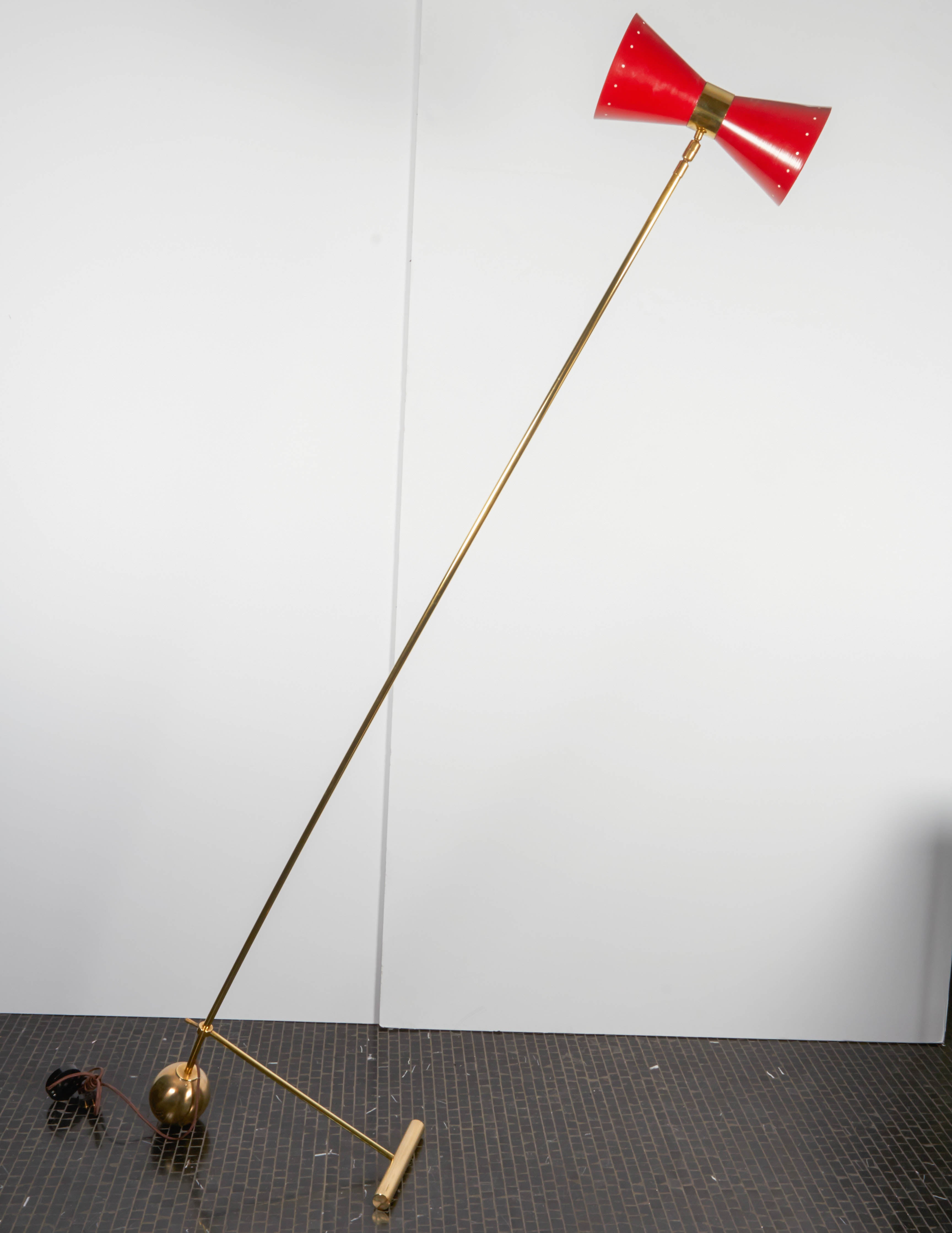 Italian Brass and Enameled Floor Lamp with Unusual Counterweight Design ...