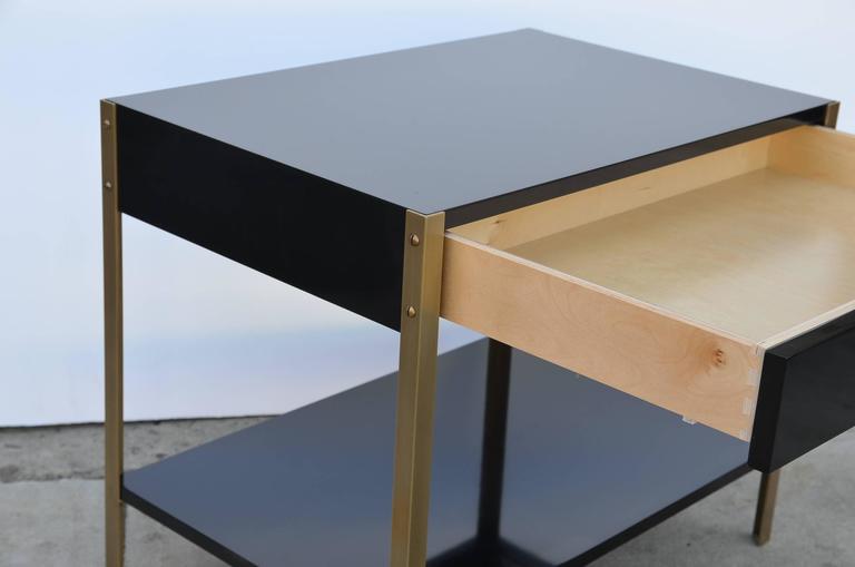 Pair of 'Laque' Black Lacquer and Brass Nightstands by Design Frères at ...