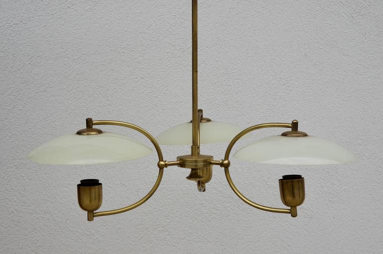 Chic Patinated Brass and Cream Opaline Glass Danish Pendant by Ernst ...