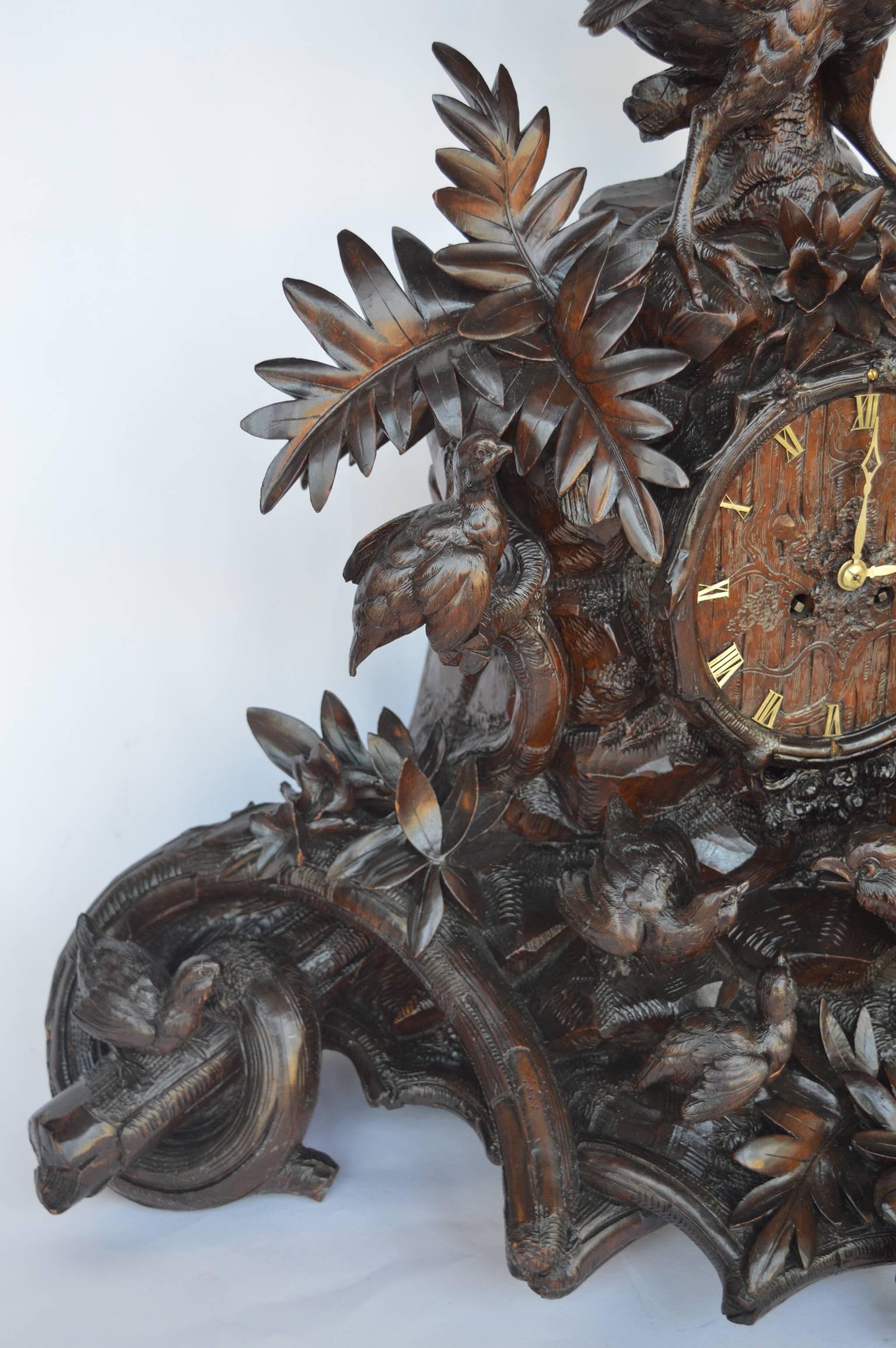 Hand-Carved Wooden Clock For Sale at 1stDibs | hand carved wooden ...