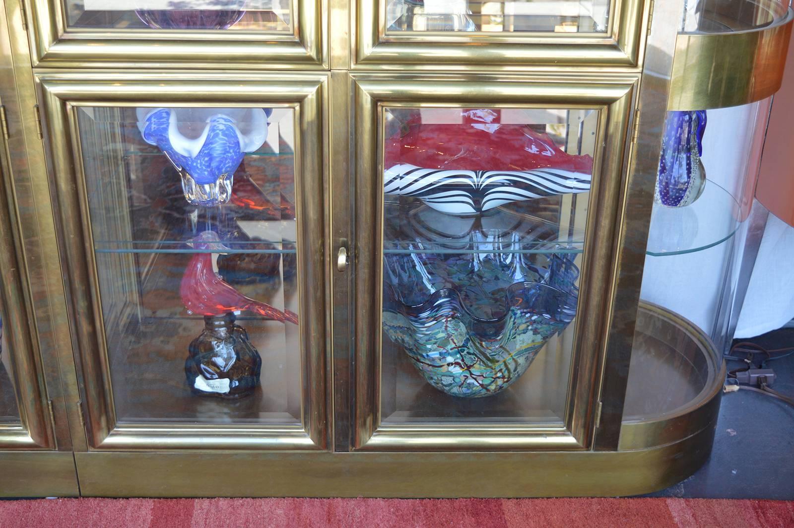 Mastercraft Brass, Glass and Mirror Breakfront at 1stDibs