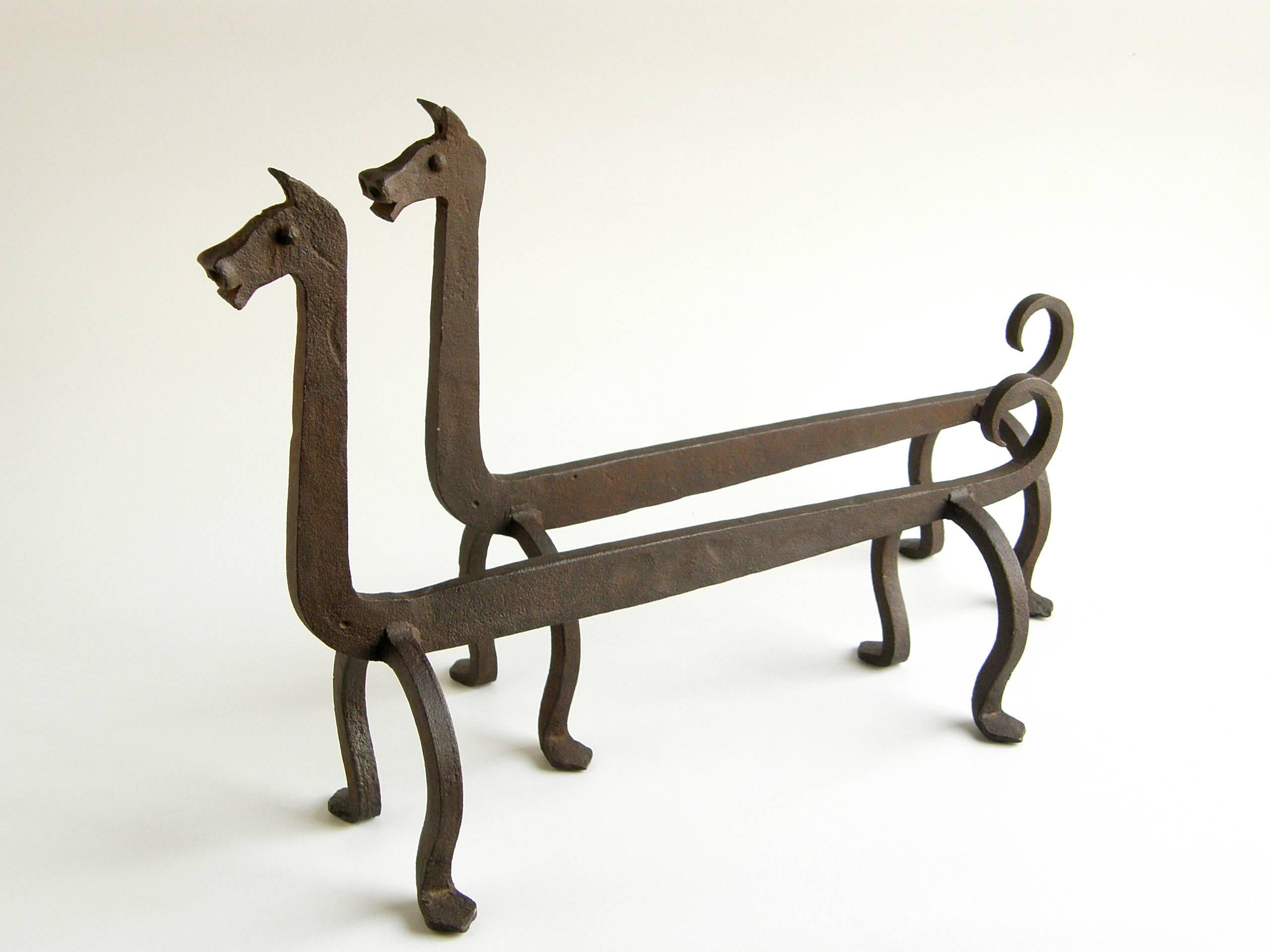 Figural Wrought Iron Fire Dog Andirons at 1stDibs | cast iron fire dogs ...