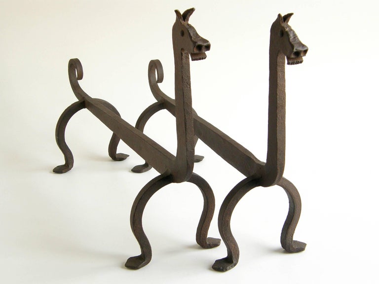 Figural Wrought Iron Fire Dog Andirons at 1stdibs
