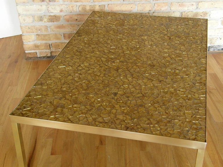 Broken Glass Mosaic Cocktail Table with Brass Frame at 1stDibs