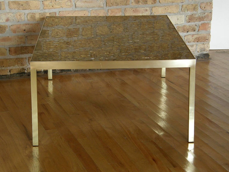 Broken Glass Mosaic Cocktail Table with Brass Frame at 1stDibs