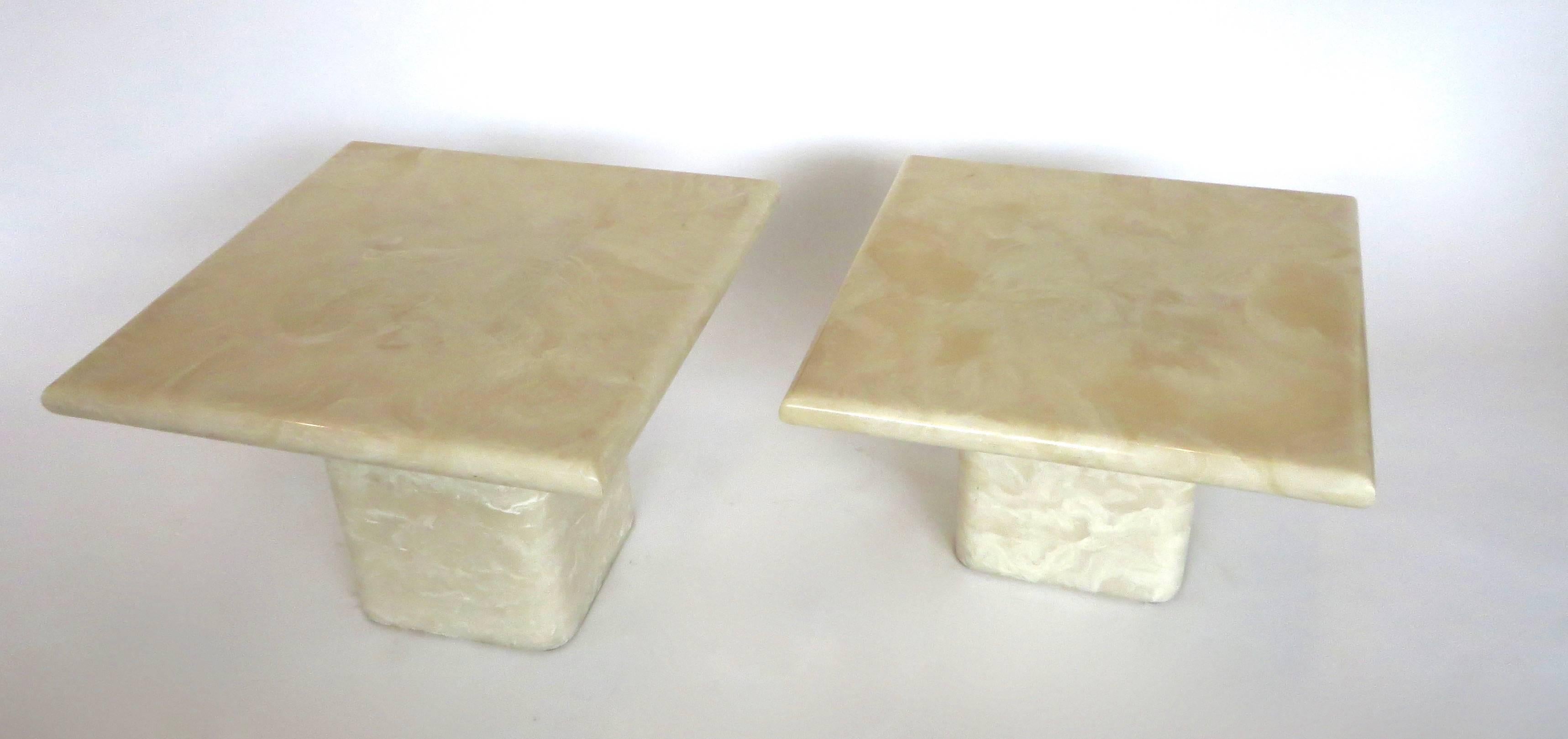Pair of Cream Ivory Cultured Marble Low Side or Coffee Tables at ...
