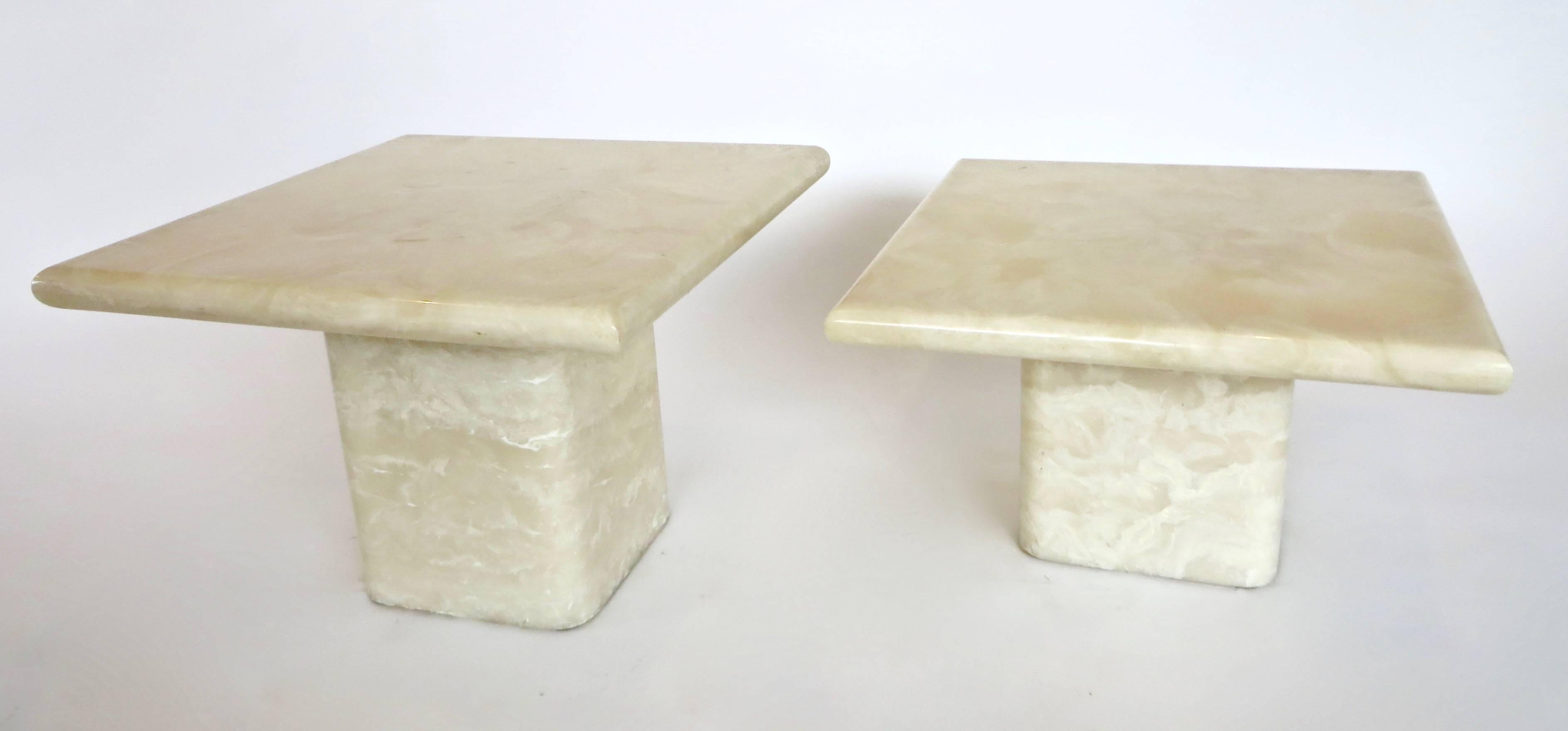 Pair of Cream Ivory Cultured Marble Low Side or Coffee Tables at ...