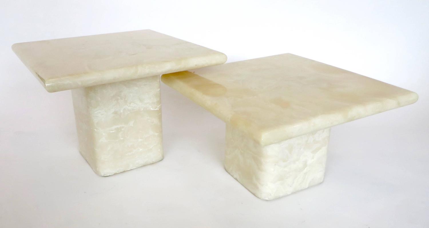 Pair of Cream Ivory Cultured Marble Low Side or Coffee Tables For Sale ...