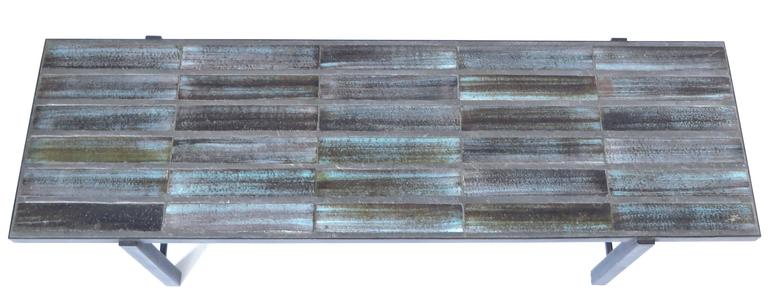 French Ceramic Tile Mosaic Blue Green Minimalist Coffee Table by Nicole ...