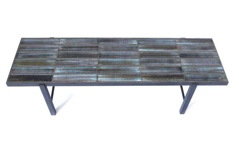 French Ceramic Tile Mosaic Blue Green Minimalist Coffee Table by Nicole ...