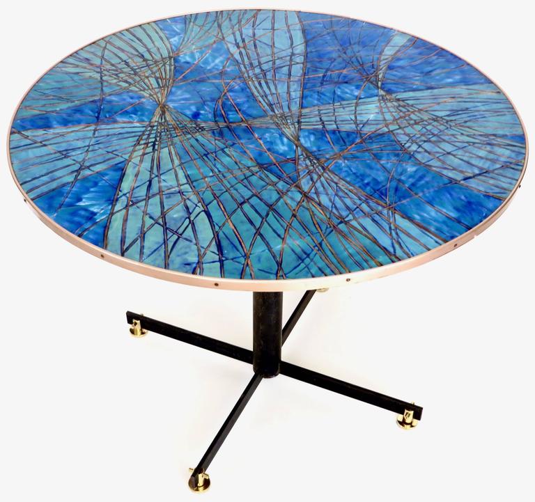 Italian Blue and Gold on Copper Enamel Center or Dining Table ...