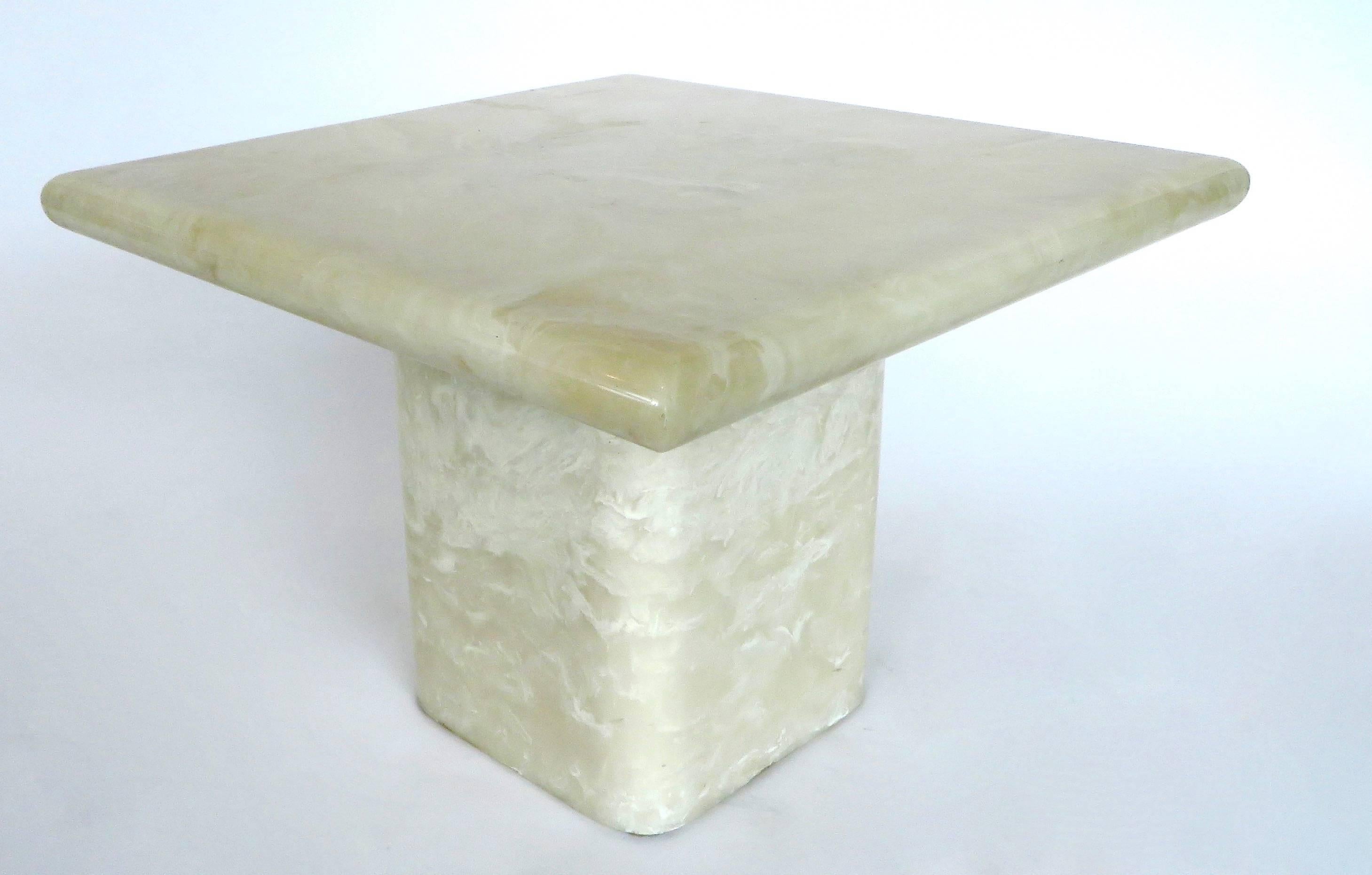 Pair of Cream Ivory Cultured Marble Low Side or Coffee Tables at ...