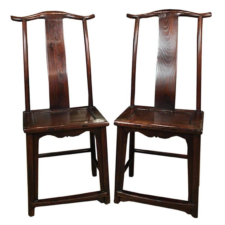 Pair of 19th Century Chinese Elm Yoke Back Chairs at 1stDibs