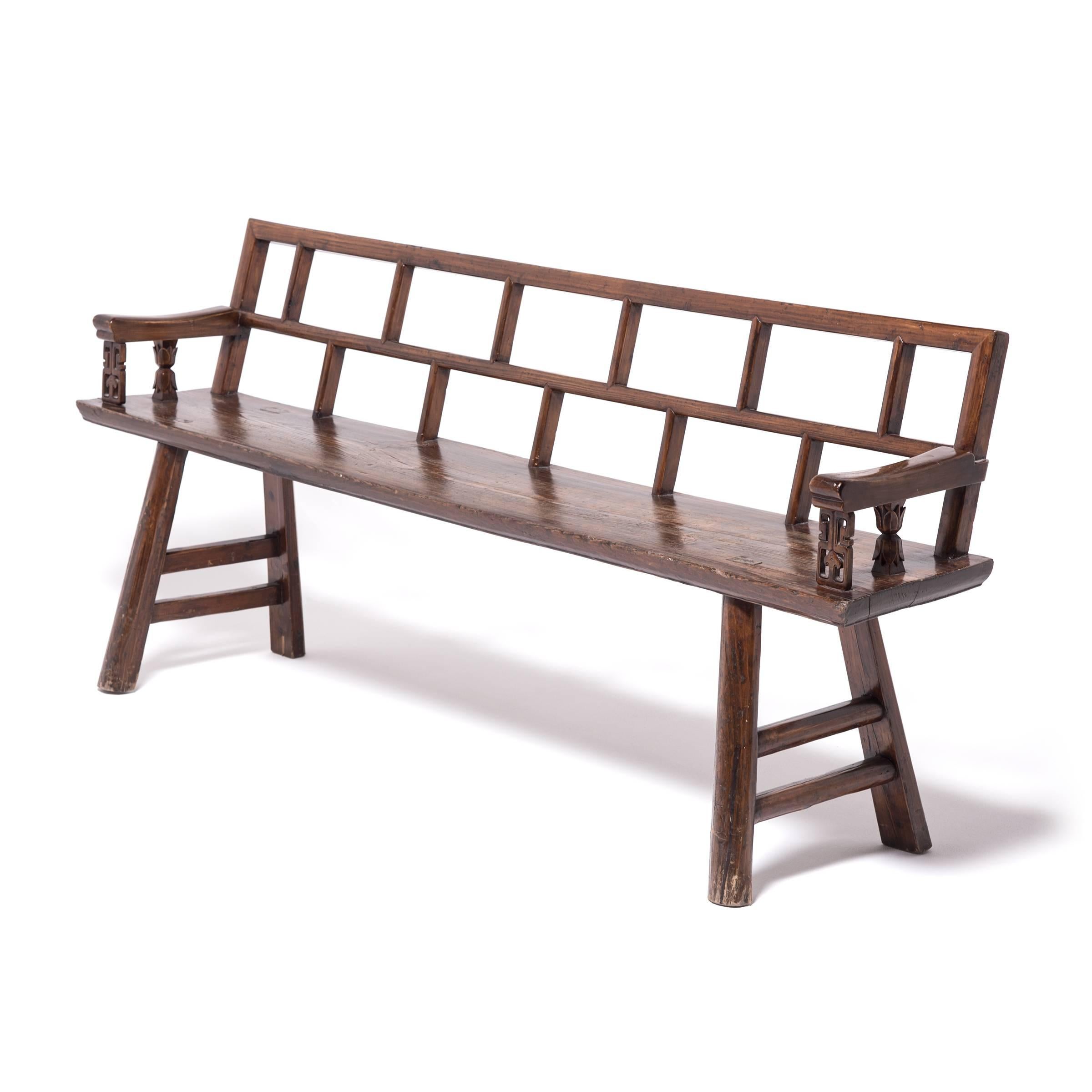 Chinese Staggered Ladder Back Bench at 1stDibs