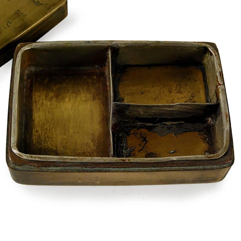Chinese Brass Box with Engraved Poem For Sale at 1stDibs