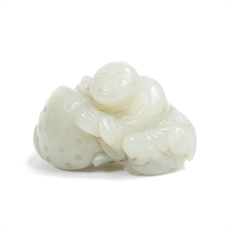 Chinese Carved Jade Charm of Boy and Lotus at 1stDibs