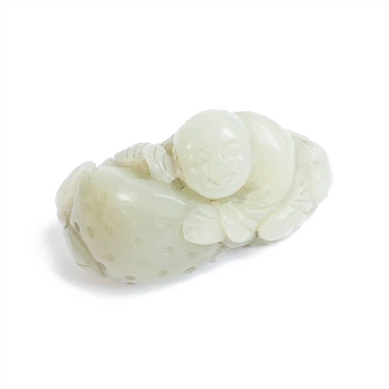 Chinese Carved Jade Charm of Boy and Lotus at 1stDibs