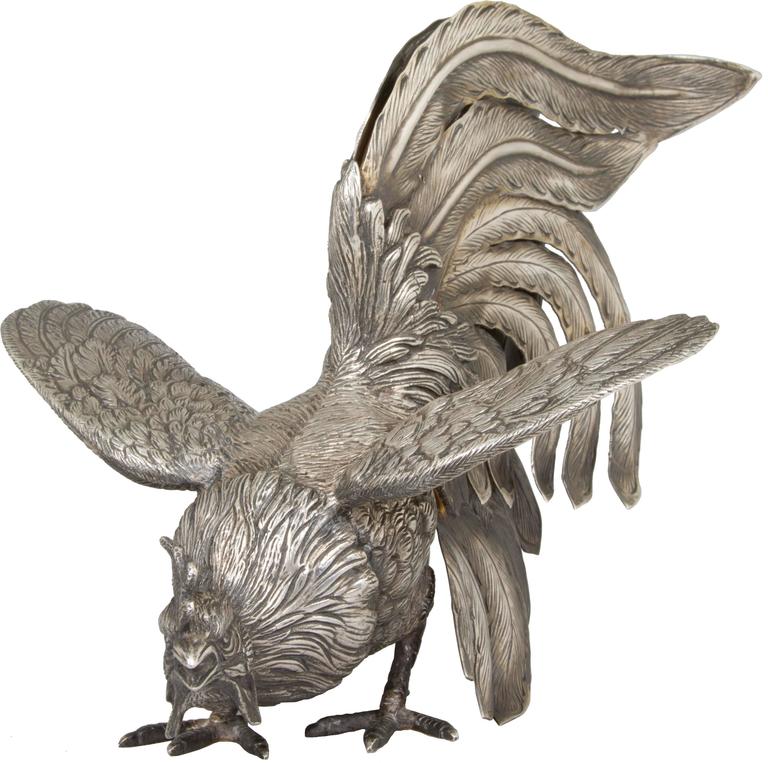Pair of Camusso Sterling Silver Fighting Roosters Sculpture at 1stDibs ...