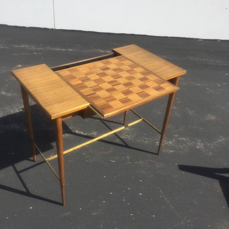 Paul McCobb Game Table with Brass Details and Inlay Top at 1stDibs