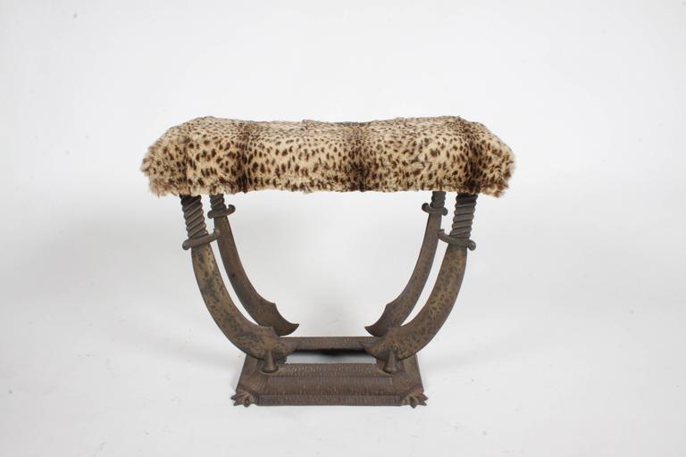 Art Deco Sabre Cast Iron Bench or Stool with Leopard Upholstery by ...