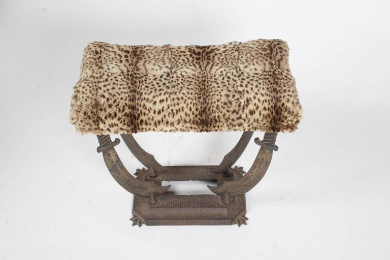 Art Deco Sabre Cast Iron Bench or Stool with Leopard Upholstery by ...