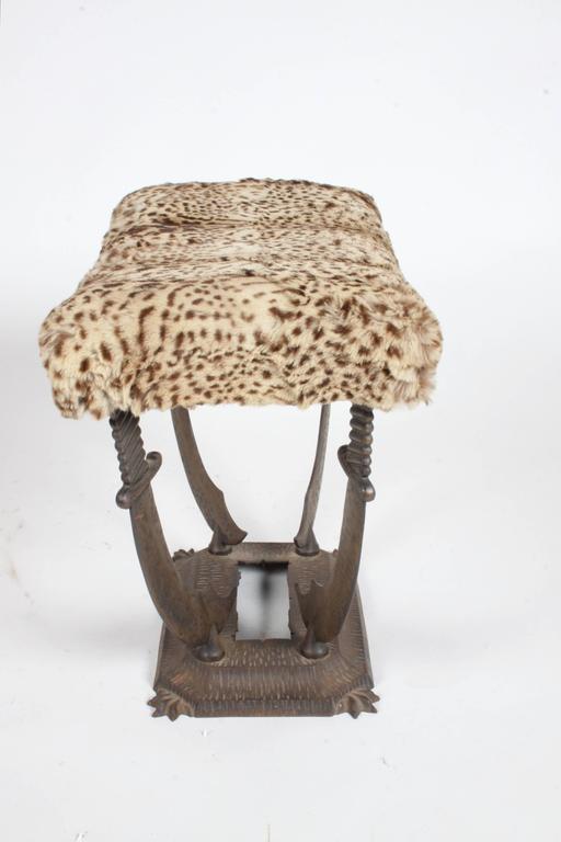 Art Deco Sabre Cast Iron Bench or Stool with Leopard Upholstery by ...