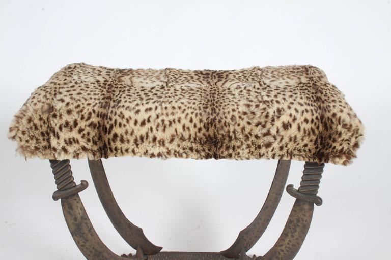 Art Deco Sabre Cast Iron Bench or Stool with Leopard Upholstery by ...
