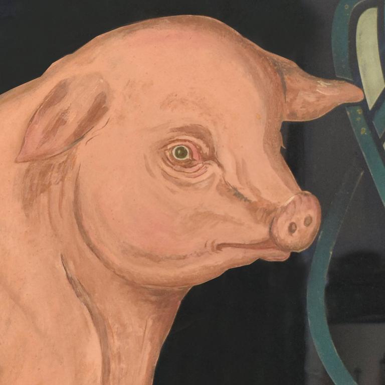 German Etched Glass Triptych Butcher Shop Sign at 1stDibs